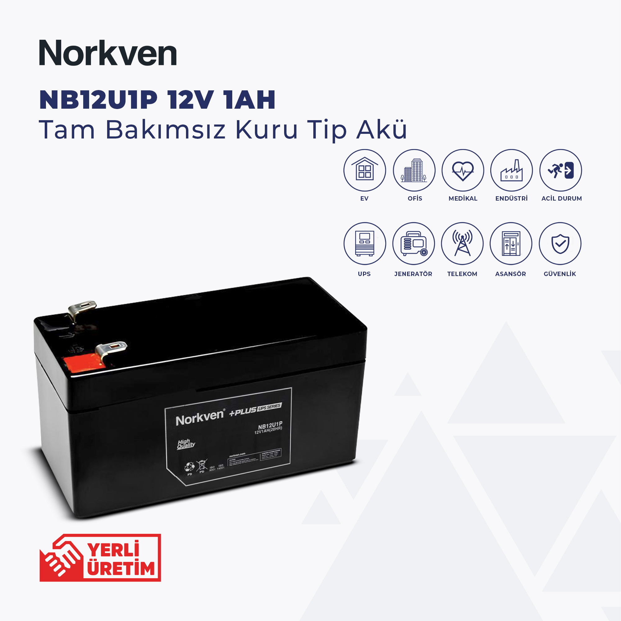 12V 1Ah Akü - NB12U1P 12V 1AH Tam Bakımsız Kuru Tip Akü
